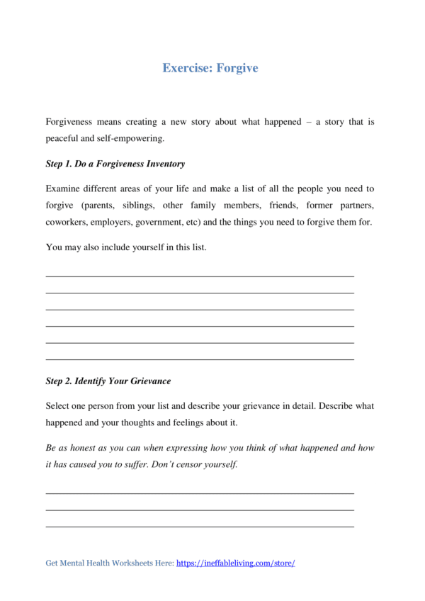 Forgiveness Worksheet-1
